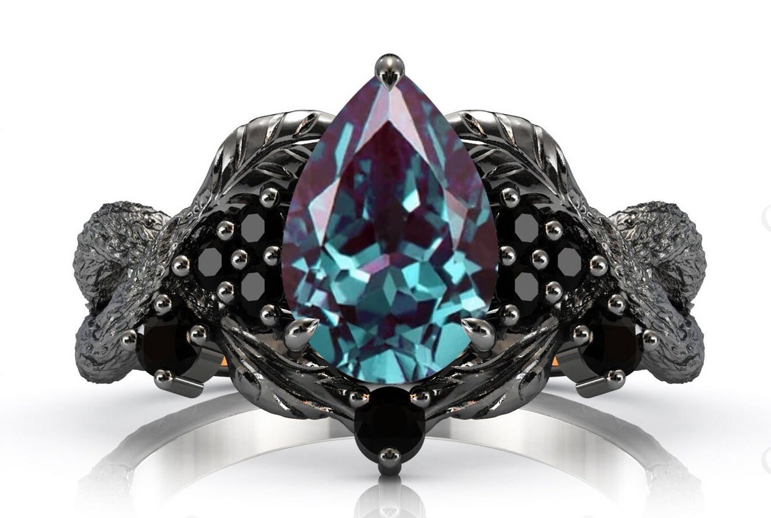 Art Deco Alexandrite Leaf Style Engagement Ring Vintage Branch Texture ...