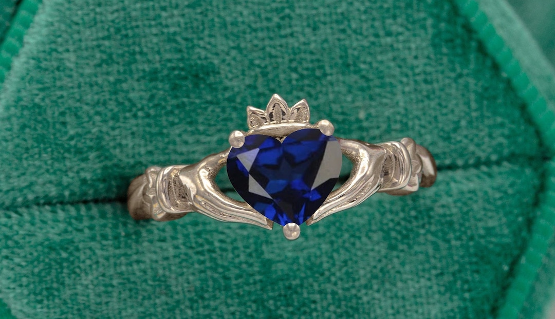 Unique Blue Sapphire Claddagh Engagement Ring Heart Shaped Claddagh ...