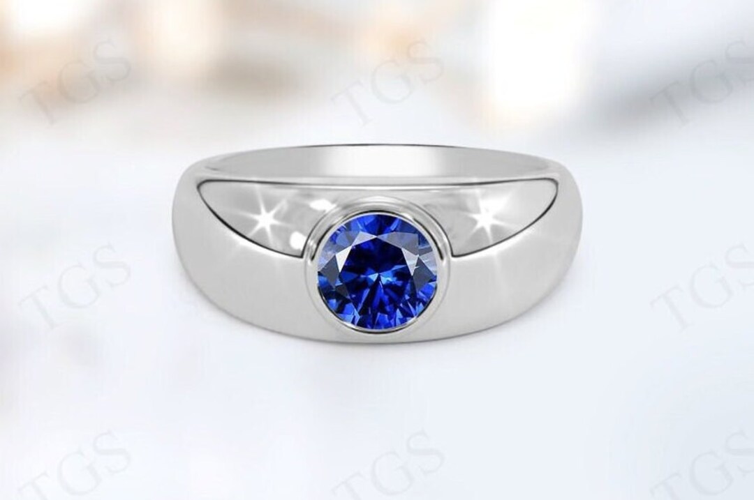 Round Cut Blue Sapphire Engagement Ring 925 Sterling Silver Blue ...