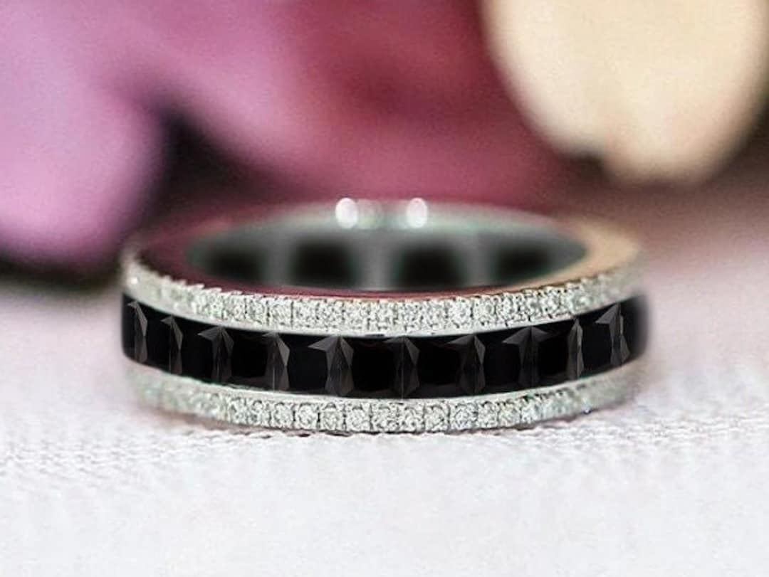 Princess Cut Black Onyx Full Eternity Band for Women 925 Sterling ...