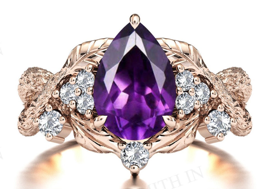 Vintage Amethyst Engagement Ring for Women Pear Shaped Amethyst Wedding ...