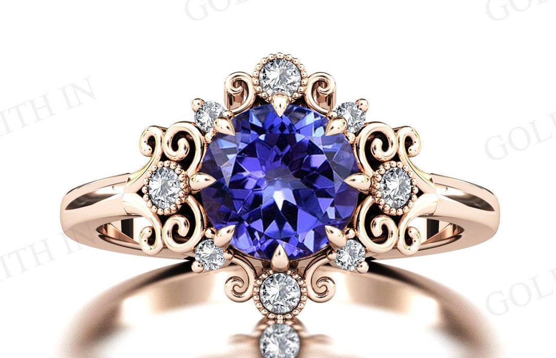 Unique Tanzanite Engagement Ring Antique Art Deco Filigree Wedding Ring ...