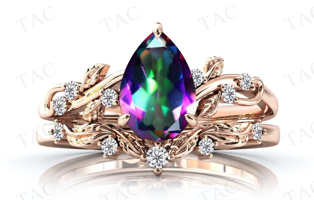 Bio Color Mystic Topaz Engagement Ring Set Pear Cut Mystic Topaz ...