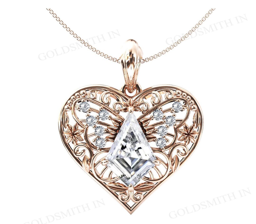 Kite Shaped Moissanite Wedding Pendants for Women Floral Leaf - Etsy