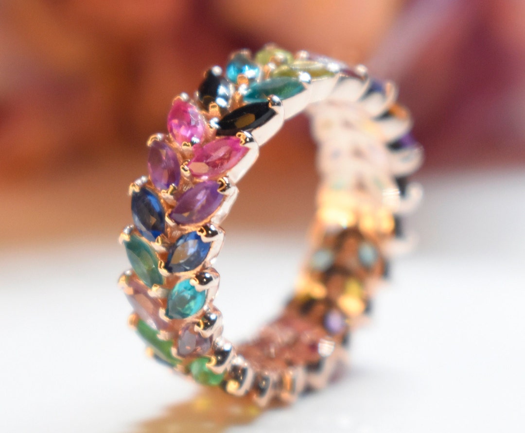Full Eternity Multi Gemstone Band Vintage Wedding Band Unique Multi ...