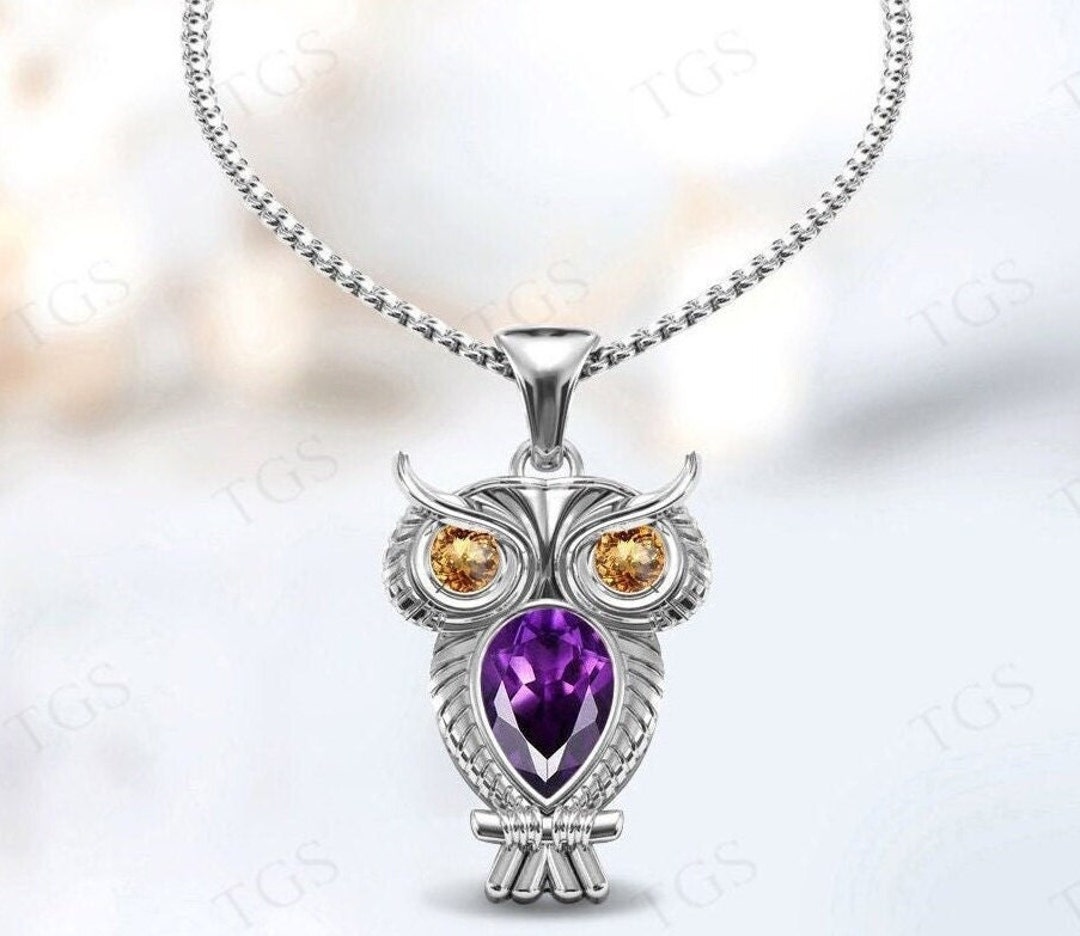 Natural Amethyst Owl Pendant for Women Vintage Lucky Owl Pendant Rose ...