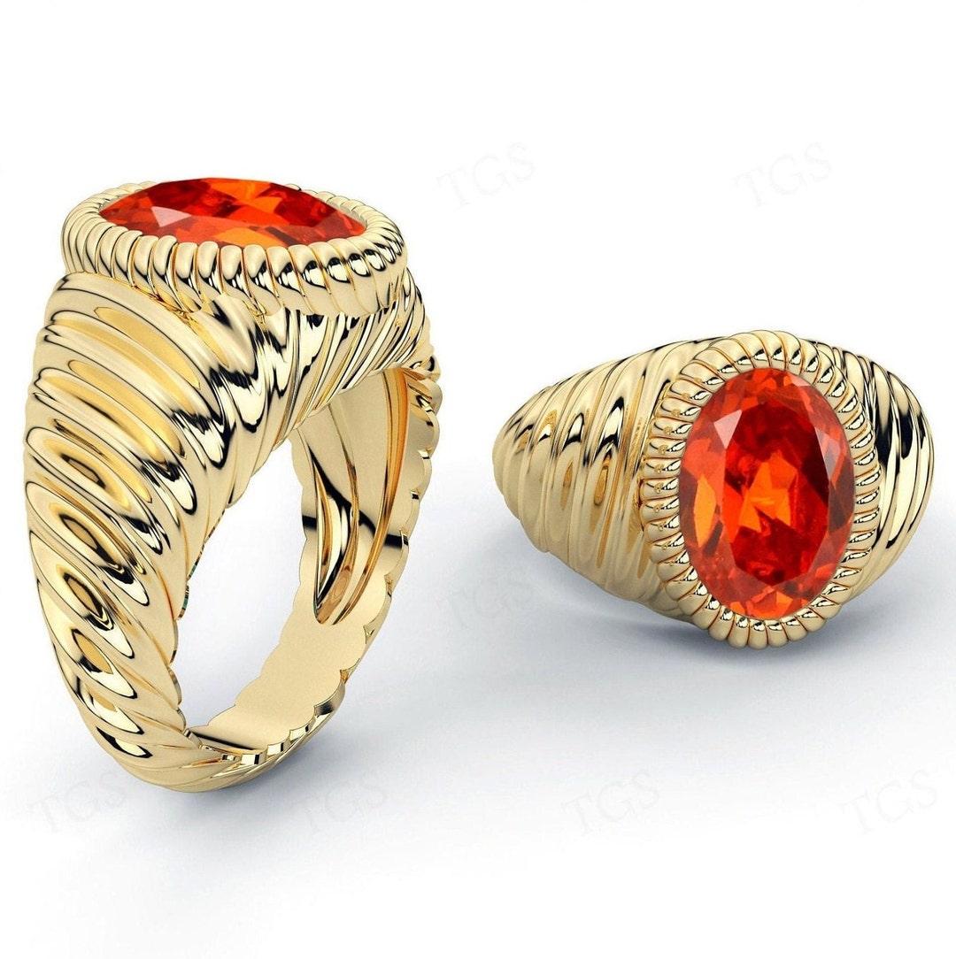 Orange Sapphire Signet Ring for Women Unique Heirloom Ring 14k Gold ...
