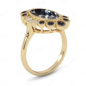 Vintage Grey Spinal Engagement Ring for Women Art Deco Large Gemstone ...