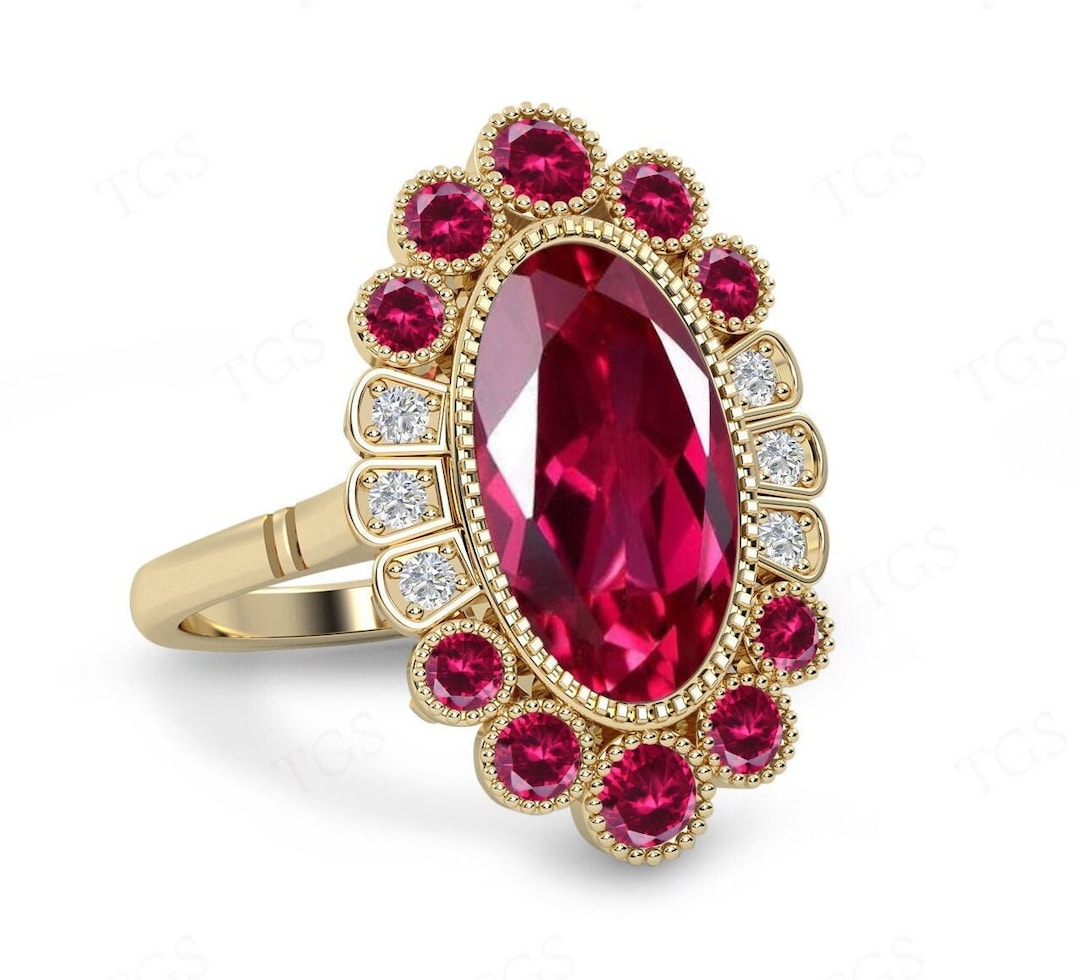 14k Gold Ruby Engagement Ring for Women Art Deco Ruby Wedding Ring ...
