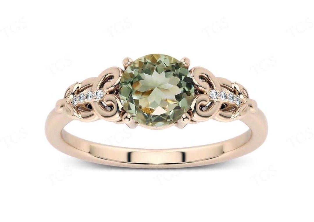 Art Deco Green Amethyst Engagement Ring 14k Gold Amethyst Filigree ...