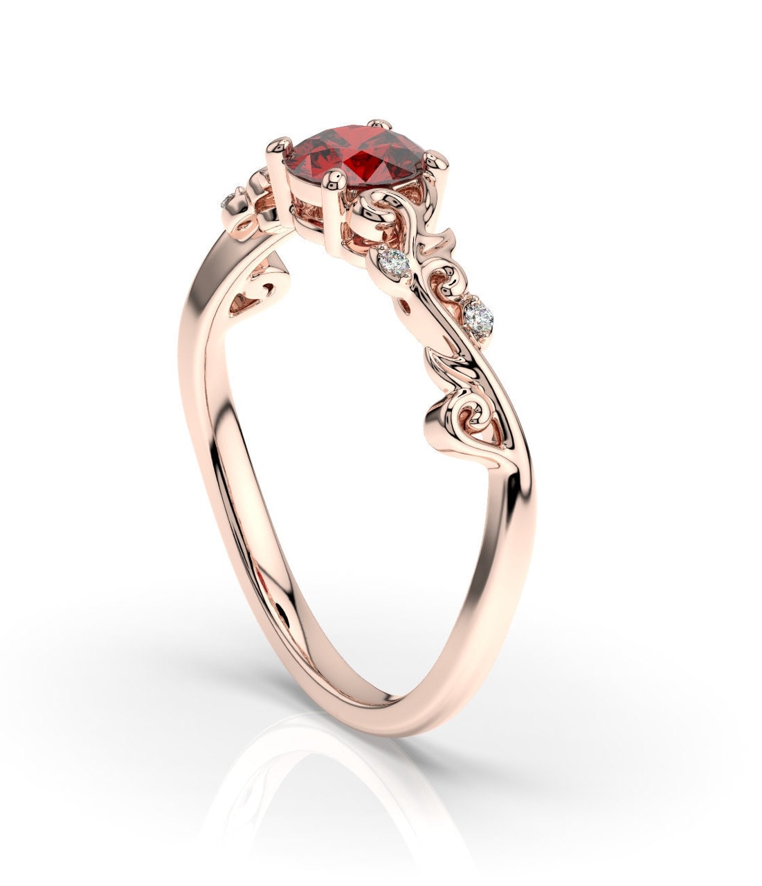 14K Rose Gold Garnet Engagement Ring Women Garnet Art Deco Wedding Ring ...