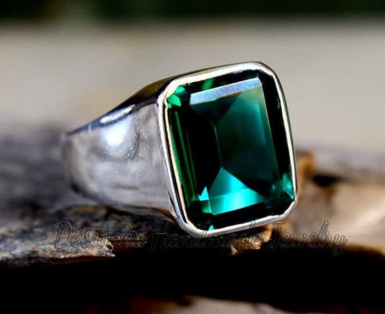 Gemstone Ring for Men Sterling Silver Men Gemstone Signet Ring Emerald ...