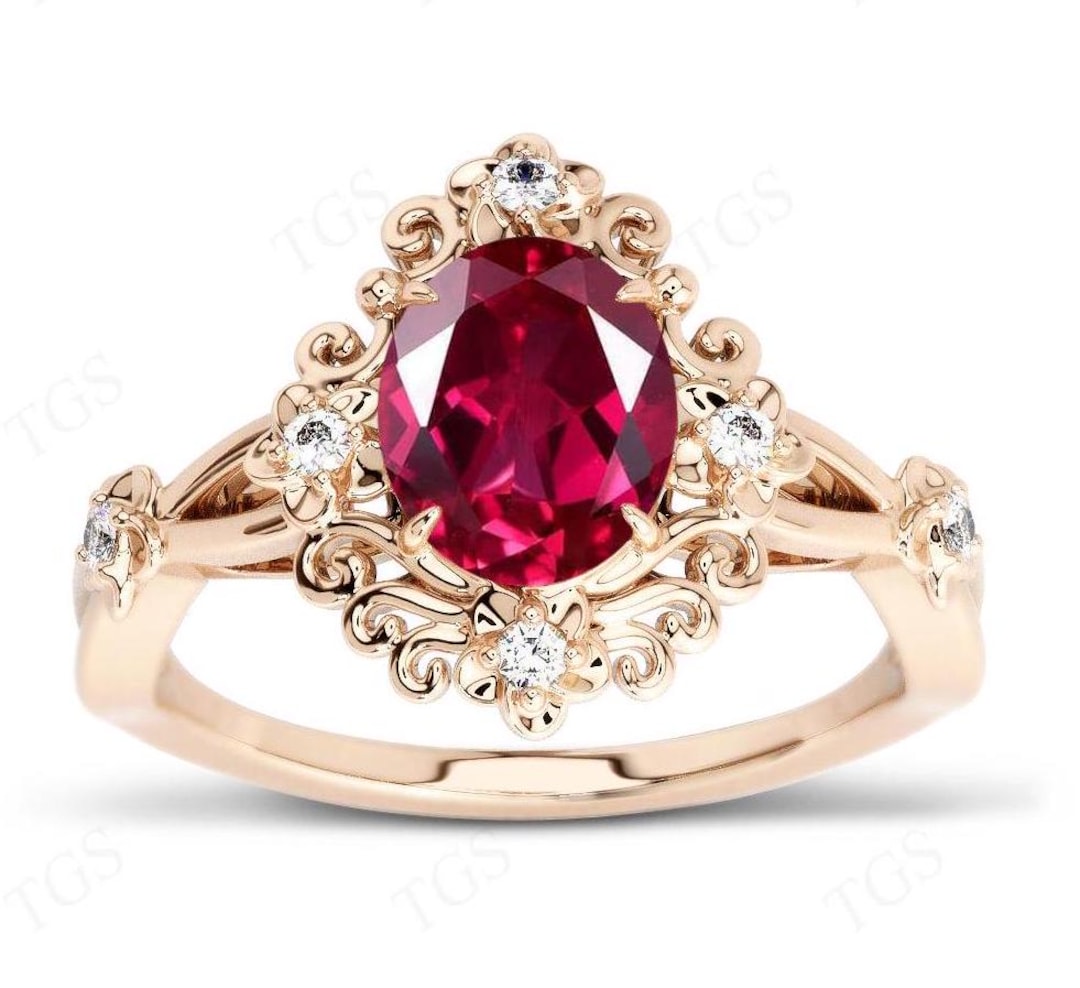Vintage Ruby Gemstone Wedding Ring for Women 925 Silver Ruby Bridal ...
