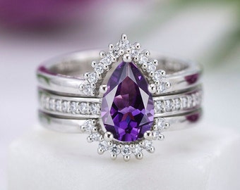 Amethyst Wedding Ring Set - Etsy