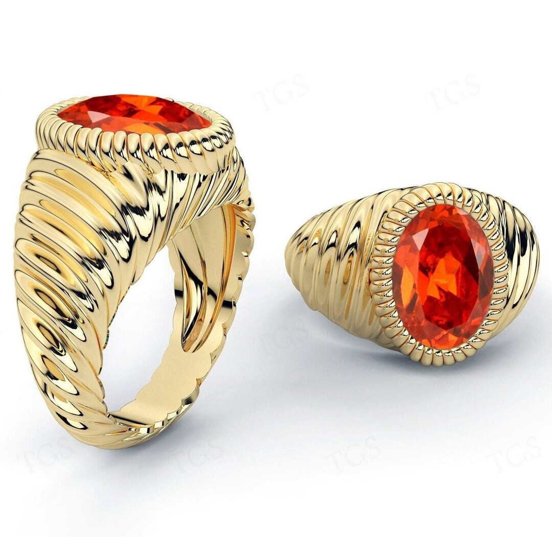 Orange Sapphire Signet Ring for Women Unique Heirloom Ring 14k Gold ...