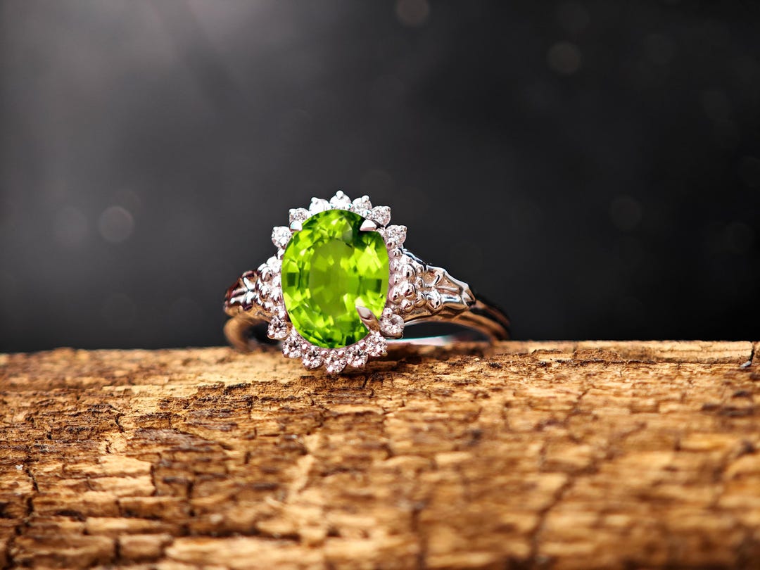 Natural Peridot Engagement Ring for Women 925 Sterling Silver Ring for ...