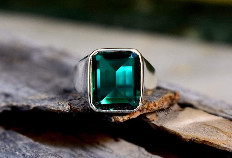 Gemstone Ring for Men Sterling Silver Men Gemstone Signet Ring Emerald ...