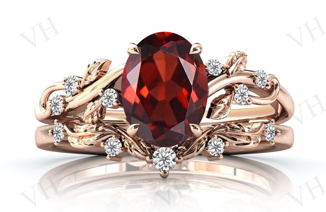 Art Deco Garnet Engagement Ring Set Antique Garnet Wedding Ring Set 2 ...