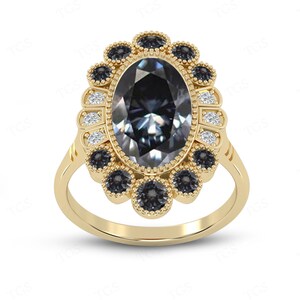 Vintage Grey Spinal Engagement Ring for Women Art Deco Large Gemstone ...