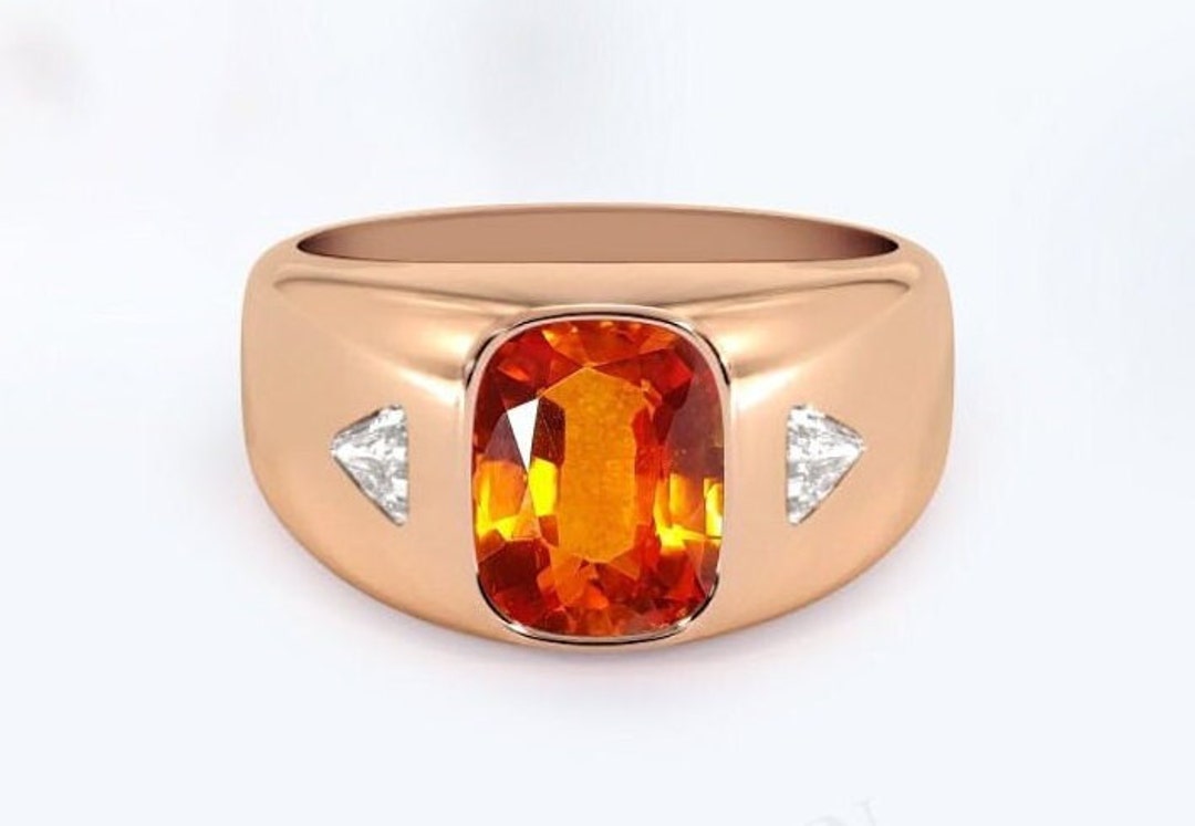 Unique Orange Sapphire Signet Ring for Women 14k Gold Orange Gemstone ...