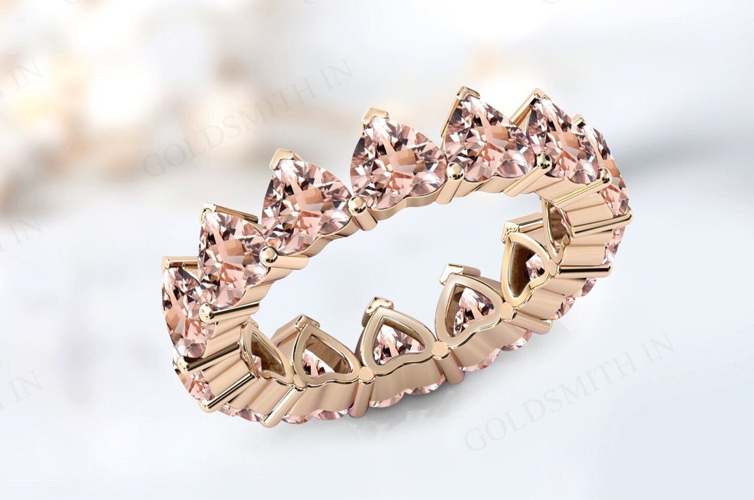 Unique Morganite Engagement Band Rose Gold Full Eternity Band Heart ...