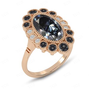 Vintage Grey Spinal Engagement Ring for Women Art Deco Large Gemstone ...