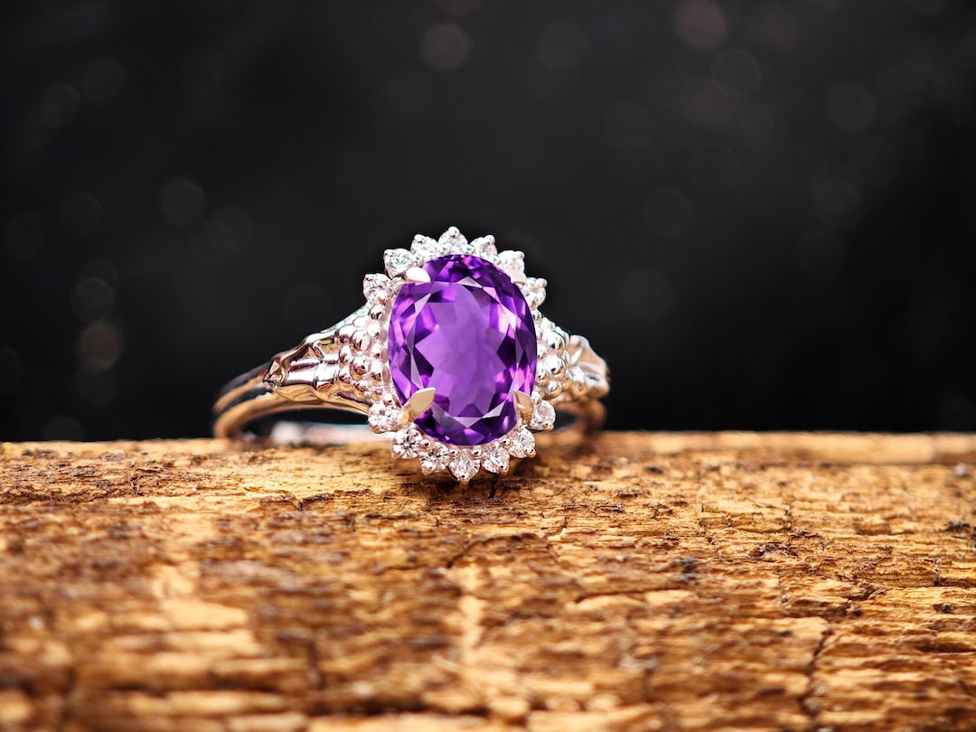 Natural Amethyst Engagement Ring for Women 925 Silver Amethyst Purple ...