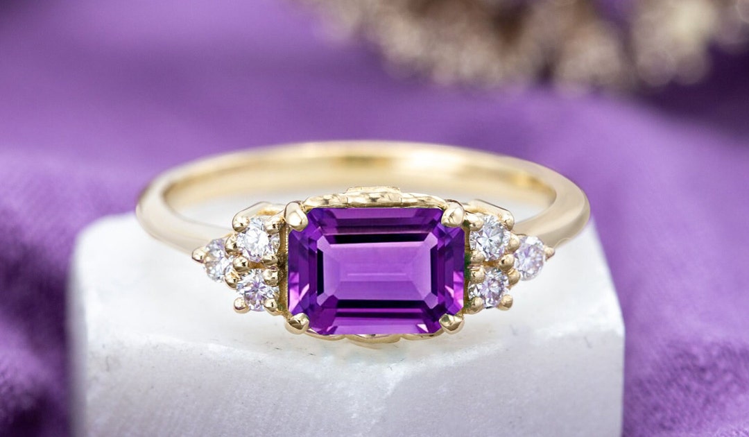 Unique Amethyst Engagement Ring Art Deco Amethyst Wedding Ring Emerald ...