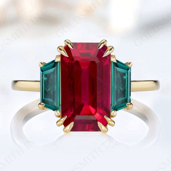 Emerald Cut Ruby Ring - Etsy