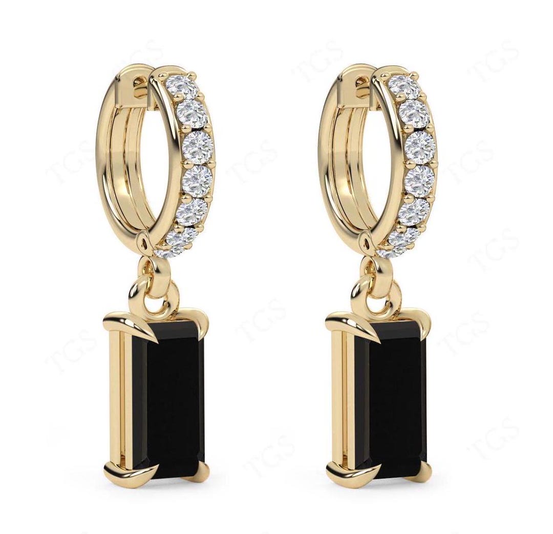 14k Gold Black Onyx Wedding Earrings Art Deco Moissanite Hoop Earrings ...