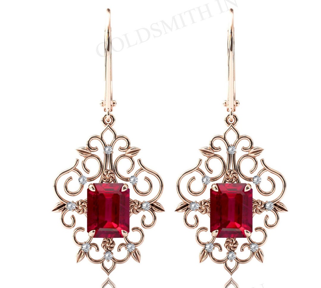 Vintage Ruby Earrings for Women Wedding Earrings Art Deco Filigree ...