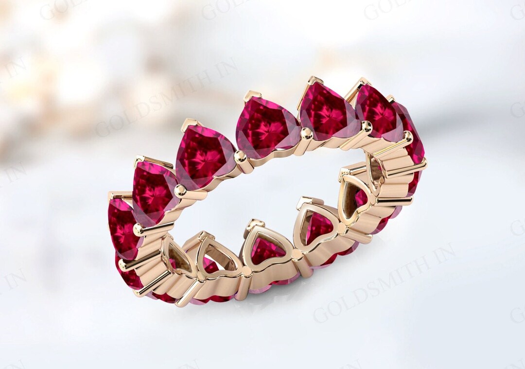 Art Deco Ruby Full Eternity Band for Women Antique Heart Shaped Ruby ...