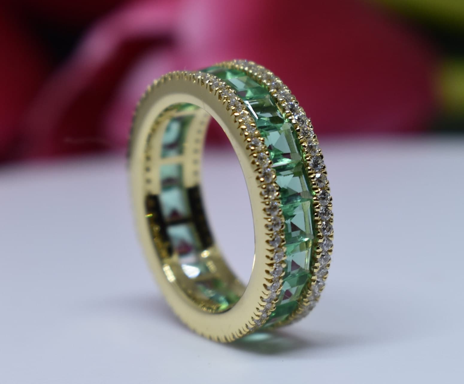 Full Eternity Lab Emerald Engagement Band 14k White Gold - Etsy