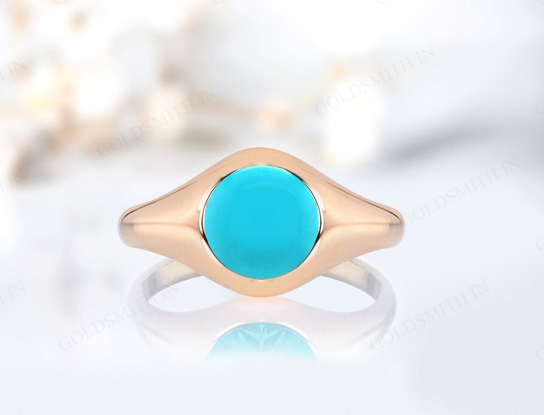 Sleeping Beauty Turquoise Signet Wedding Ring Natural Turquoise ...