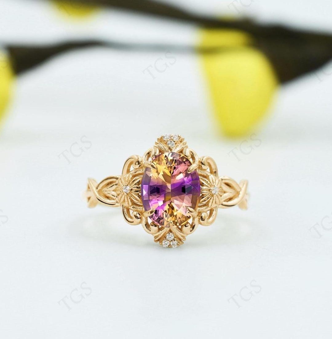 Bio Color Ametrine Engagement Ring for Her 925 Silver Ametrine Filigree ...