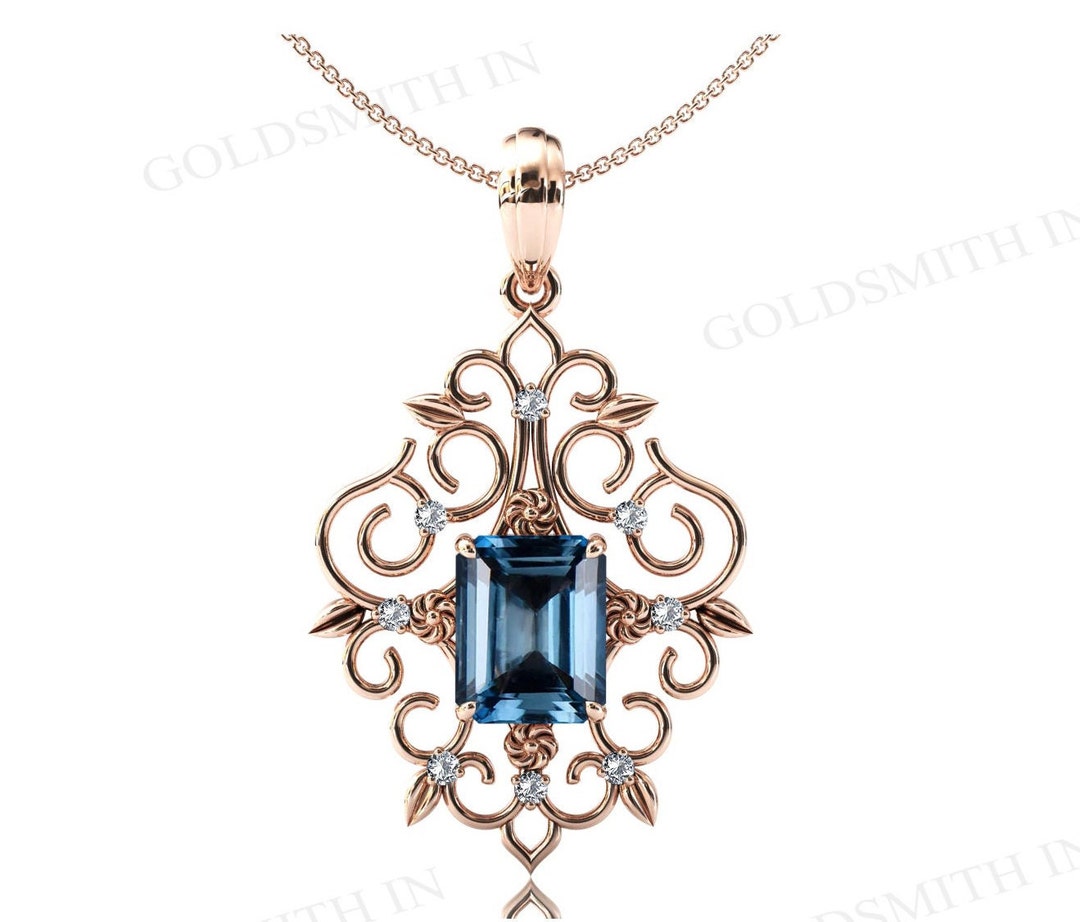 Antique Filigree Design Pendant Art Deco Emerald Shaped Blue Topaz ...