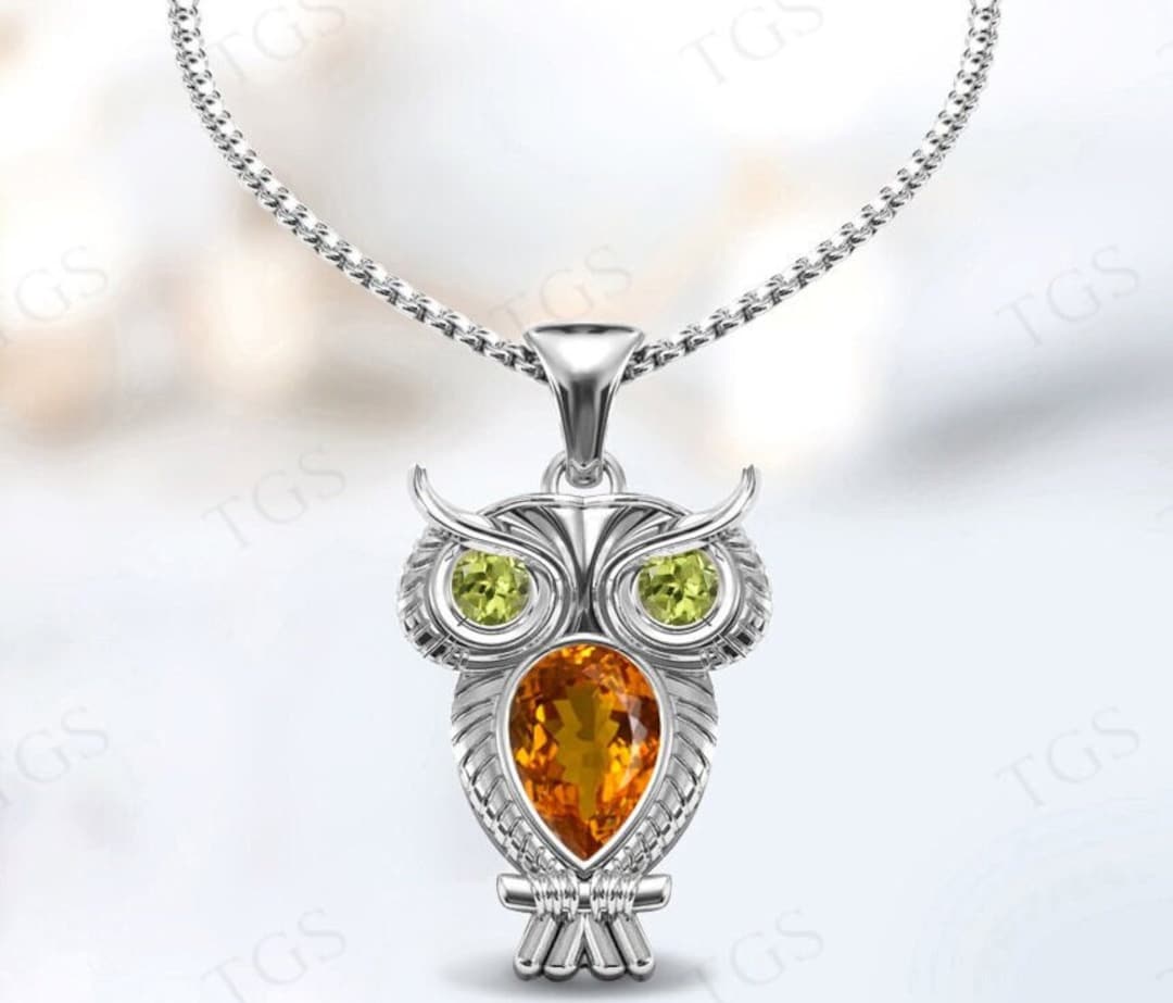 Vintage Maderia Citrine Owl Pendant for Women Pear Shaped Yellow ...