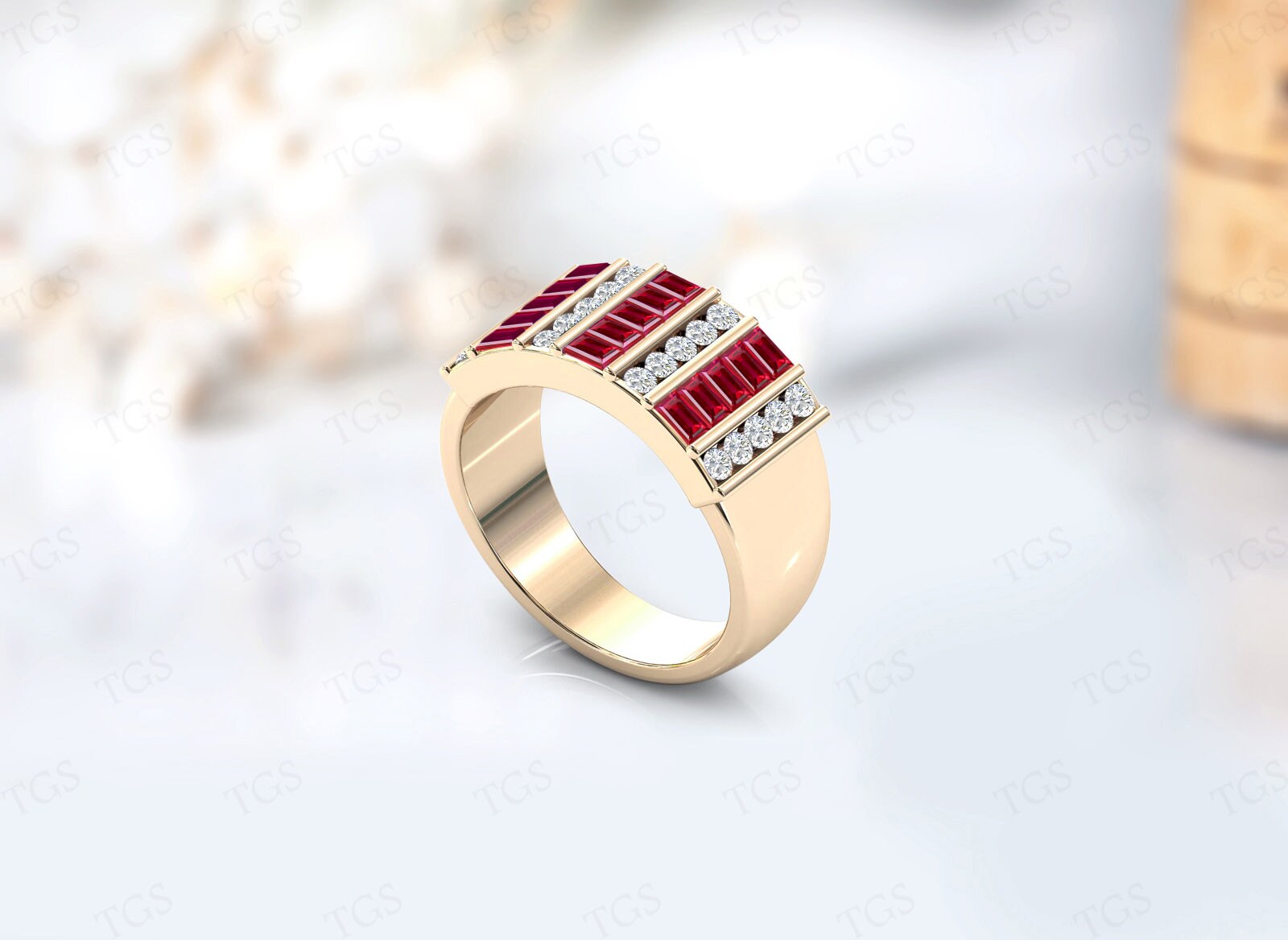 Unique Red Ruby Baguette Ring for Men 925 Sterling Silver Ruby ...