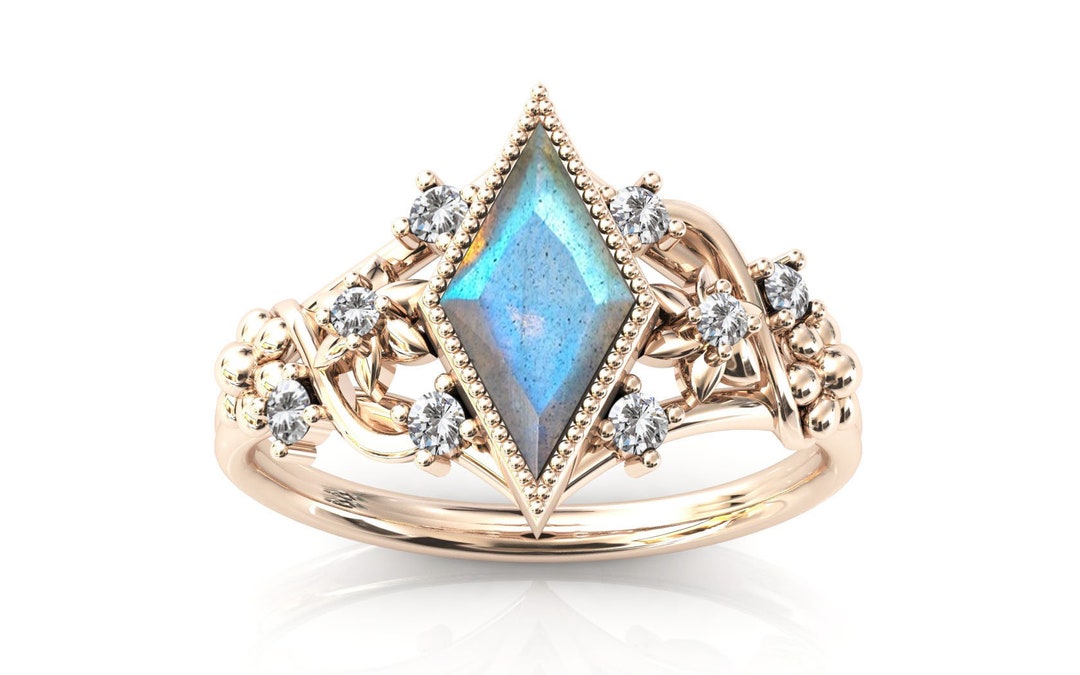 Unique Kite Cut Labradorite Engagement Ring 14k Rose Gold Labradorite ...