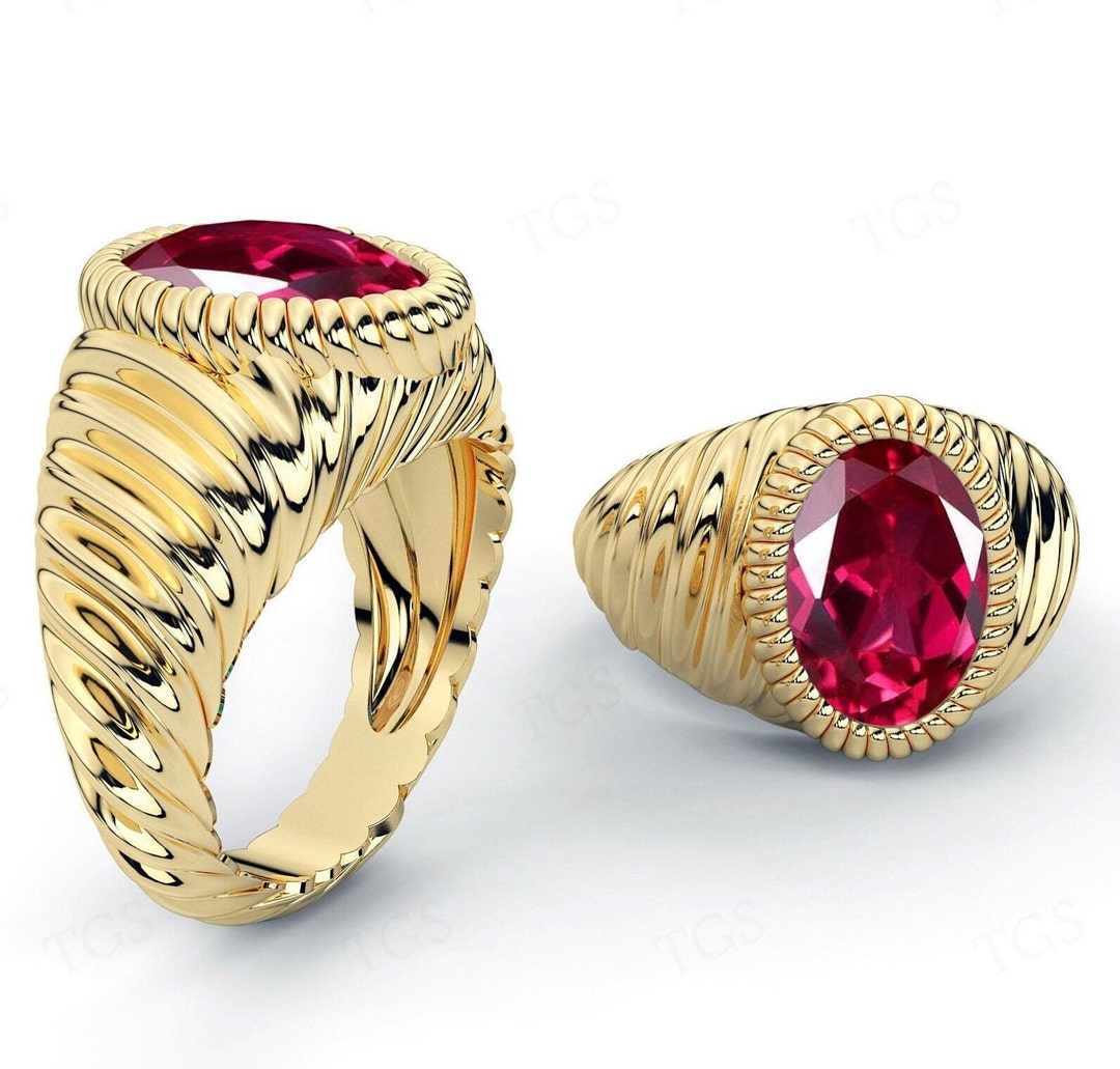 Art Deco Ruby Gemstone Signet Ring for Women 14k Gold Ruby Statement ...