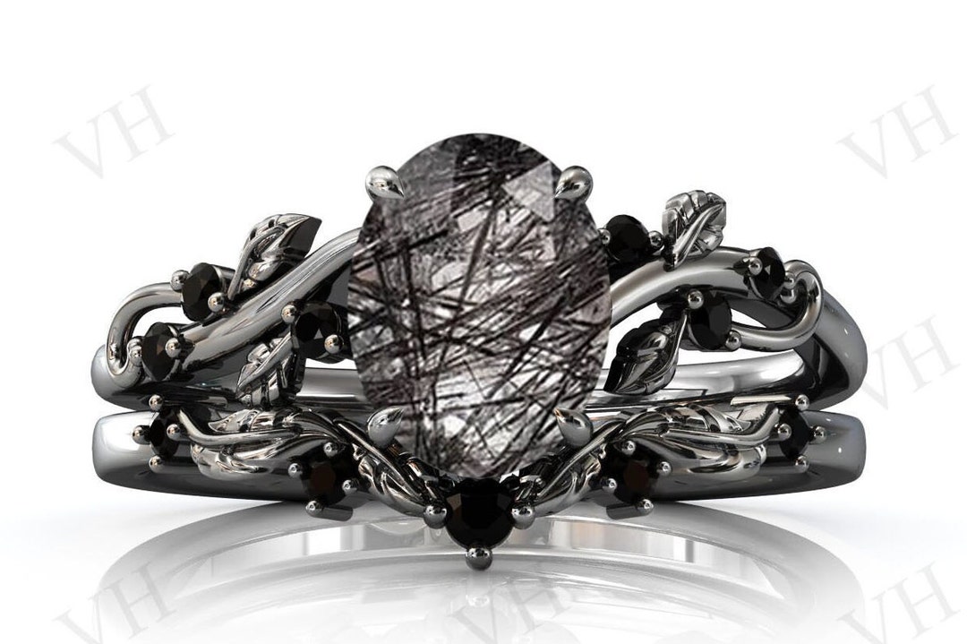 Vintage Black Rutilated Quartz Engagement Ring Set Art Deco - Etsy