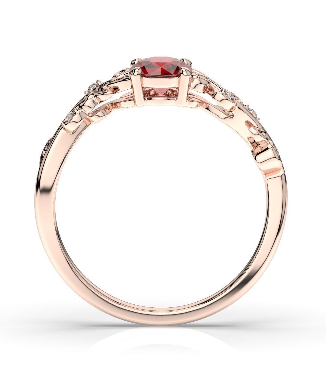 14K Rose Gold Garnet Engagement Ring Women Garnet Art Deco Wedding Ring ...