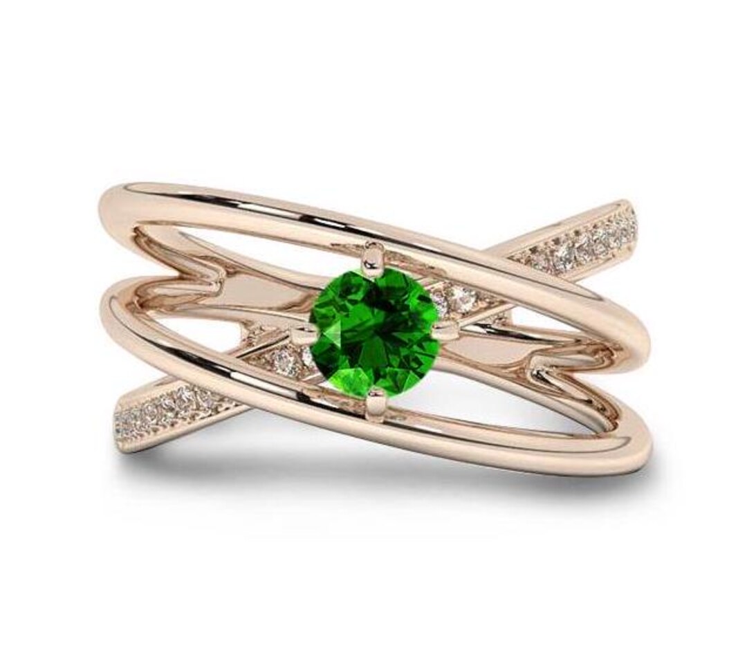 Infinity Style Tsavorite Garnet Wedding Ring Unique Green Gemstone ...