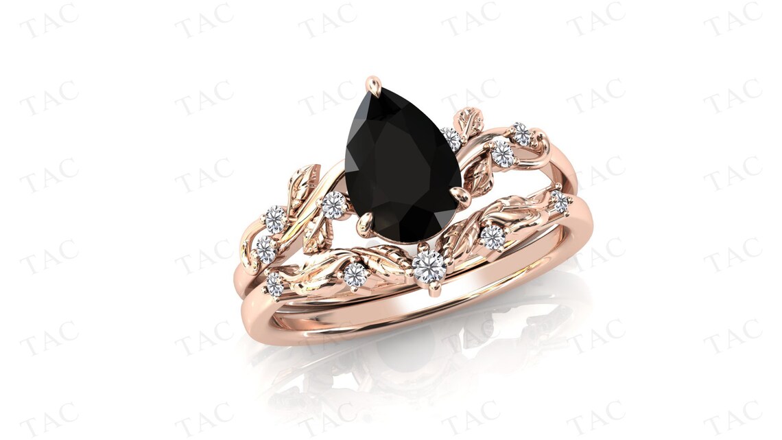 Art Deco Pear Shaped Black Onyx Engagement Ring Set for Women - Etsy