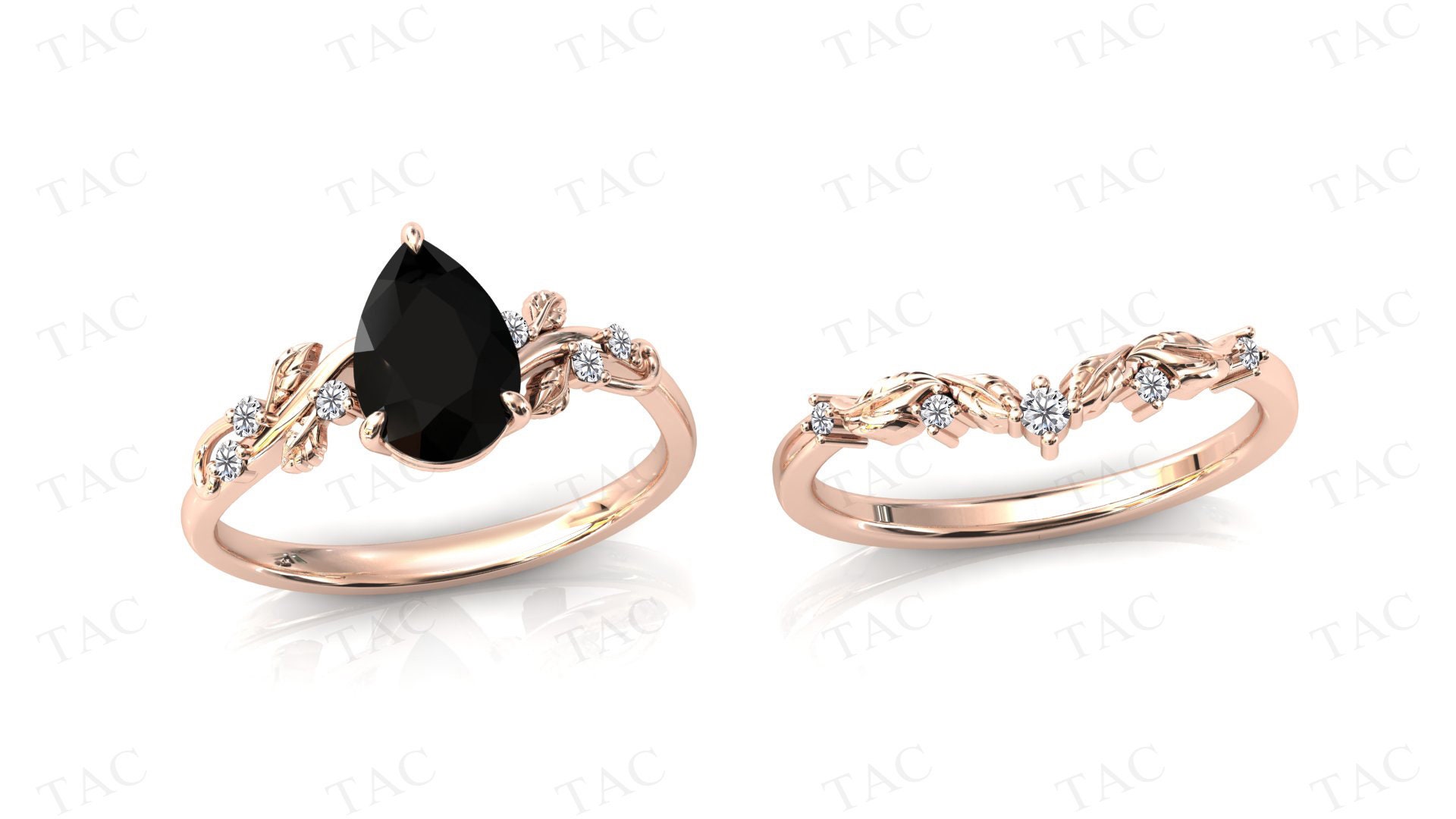 Art Deco Pear Shaped Black Onyx Engagement Ring Set for Women - Etsy
