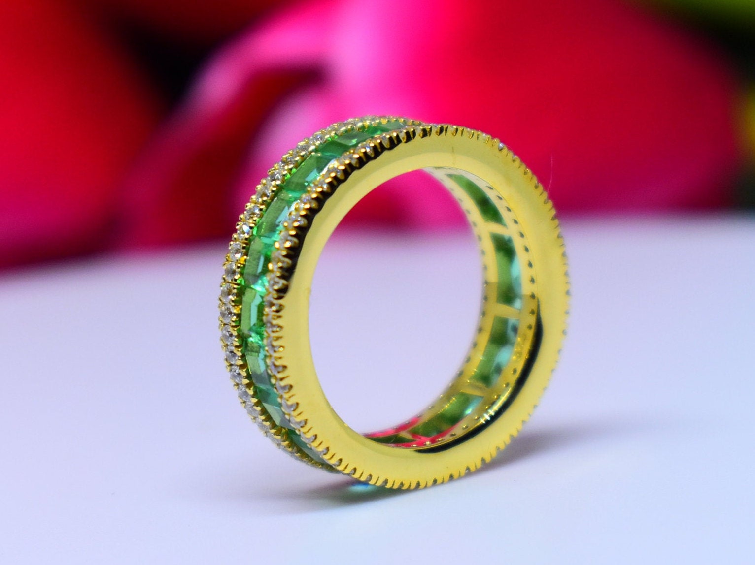 Full Eternity Lab Emerald Engagement Band 14k White Gold - Etsy