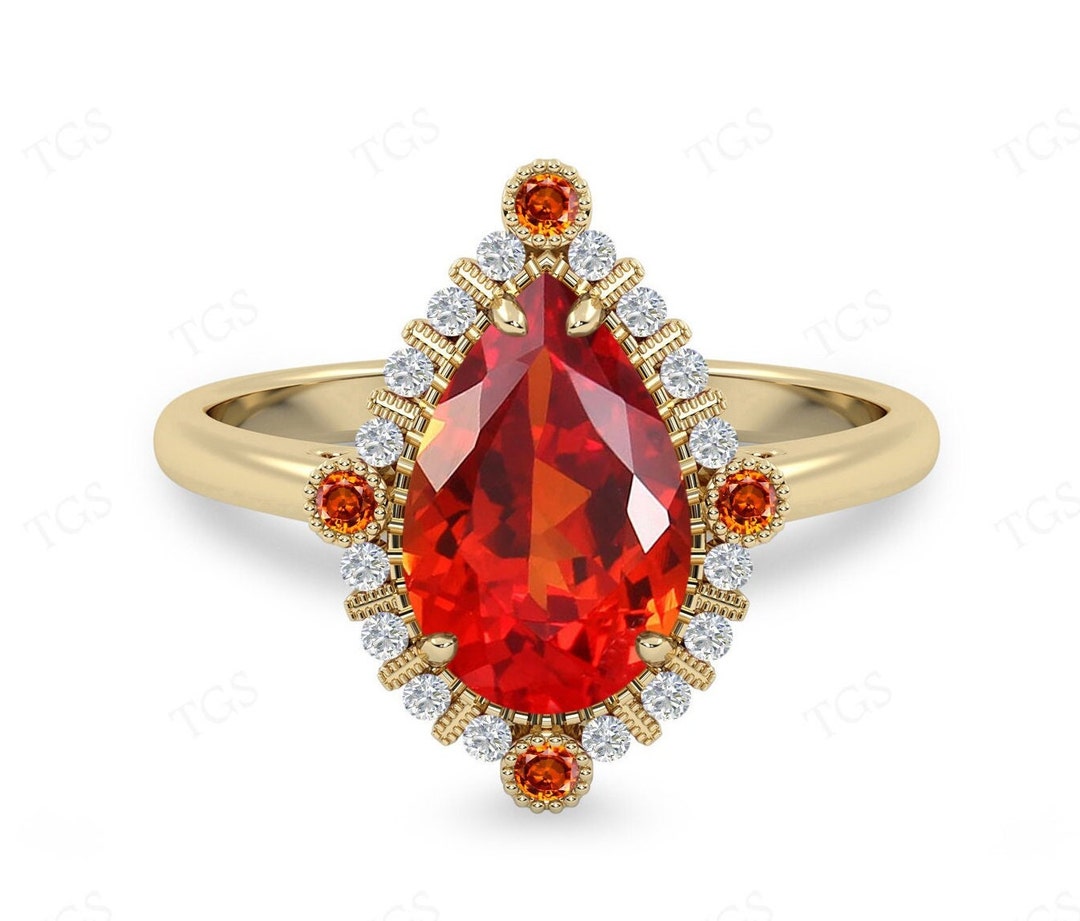 Antique Orange Sapphire Wedding Ring for Women 14k Gold Orange Sapphire ...