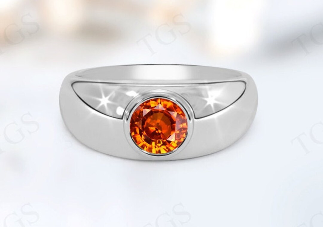 Unique Orange Sapphire Signet Ring for Women 925 Sterling Silver Orange ...