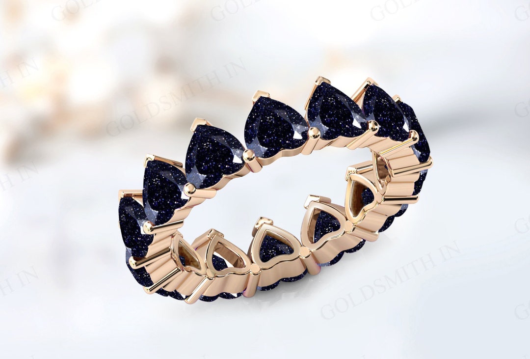 Art Deco Blue Sandstone Wedding Band for Women Unique Handmade Band 925 ...