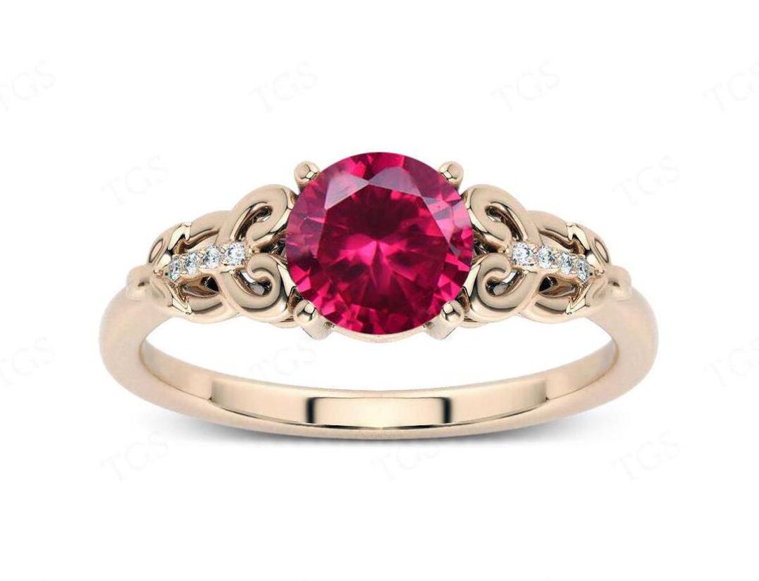 14k Gold Ruby Wedding Ring for Women Art Deco Ruby Filigree Style Ring ...